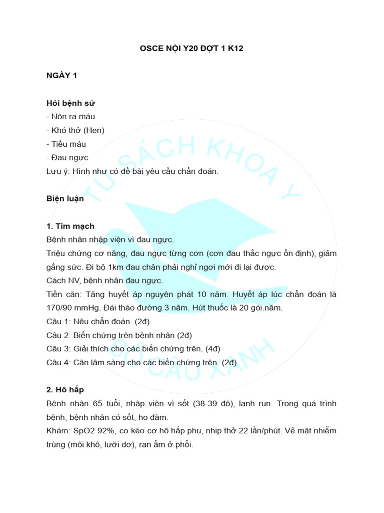 Hỏi bệnh sử: Osce Nội Y20 Đợt 1 K12 | PDF