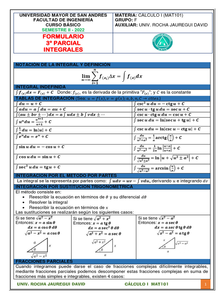 Formulario Integrales 101 | PDF | Integral | Zona