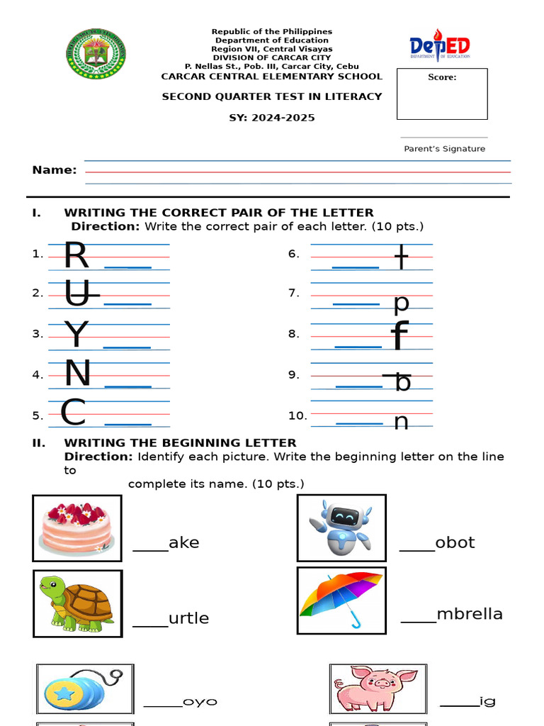 Second Quarter Test in Literacy | PDF