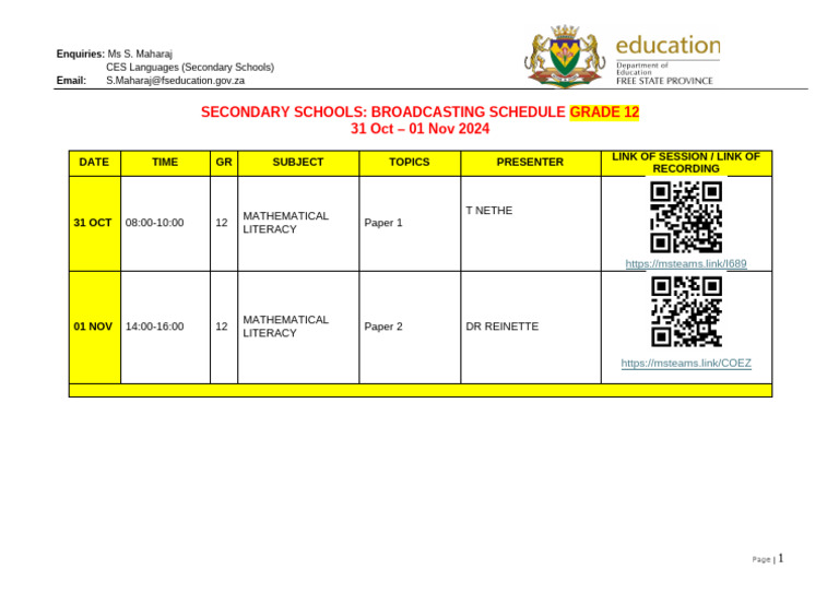 GR 12 Broadcast Week 21 Oct To 01 Nov 2024 | PDF