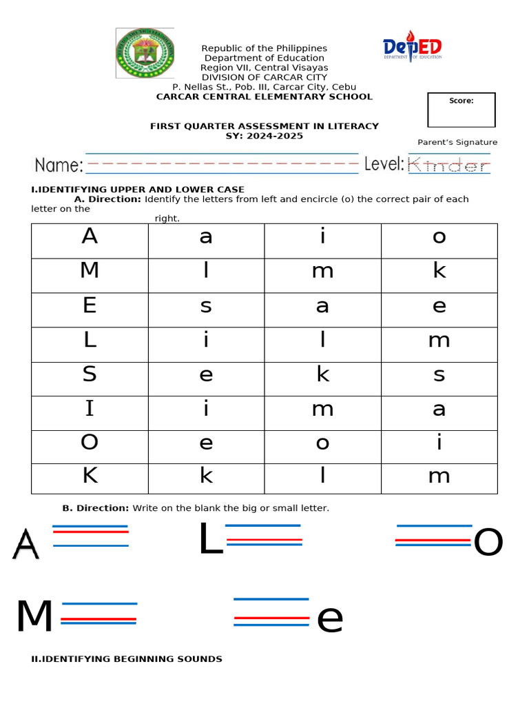 First Quarter Test Literacy Sy 2023 2024 1 | PDF