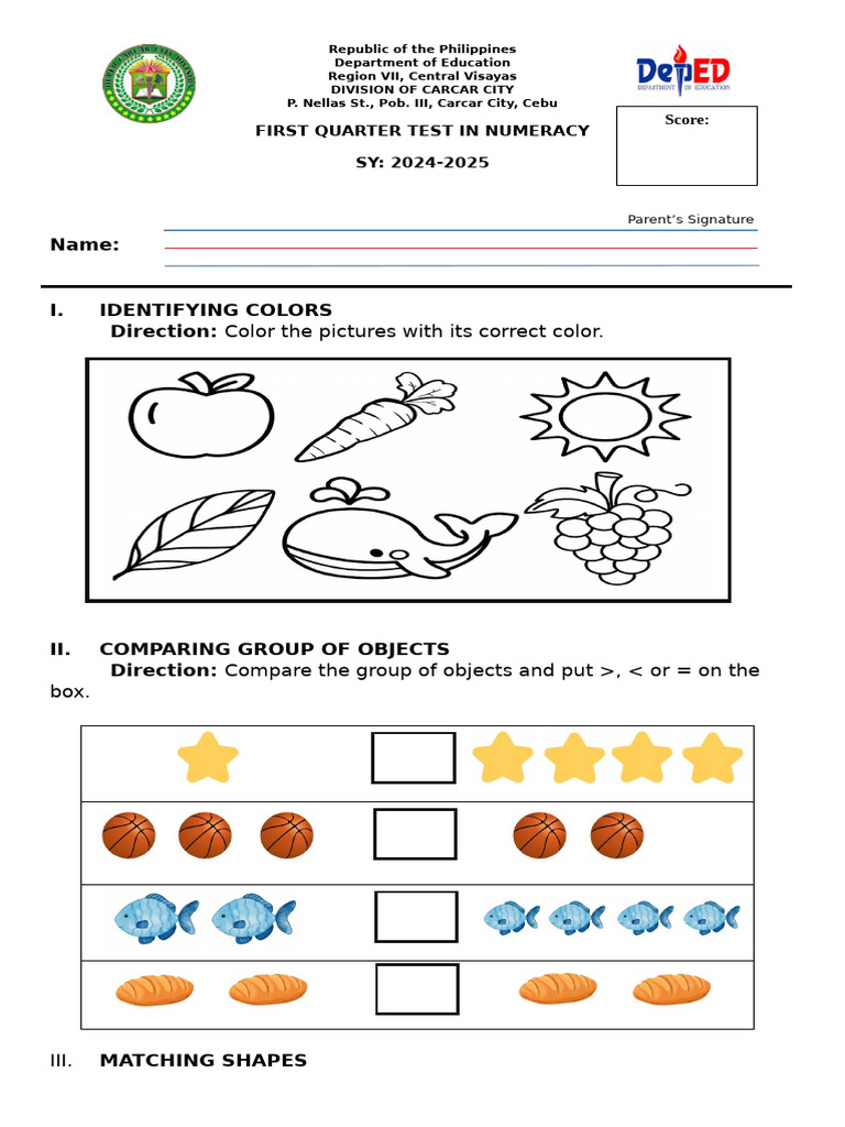 First Quarter Test Numeracy | PDF
