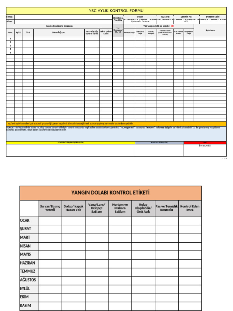 YSC Ve DOLAP Aylık Kontrol Formu Taslak (V.V) | PDF