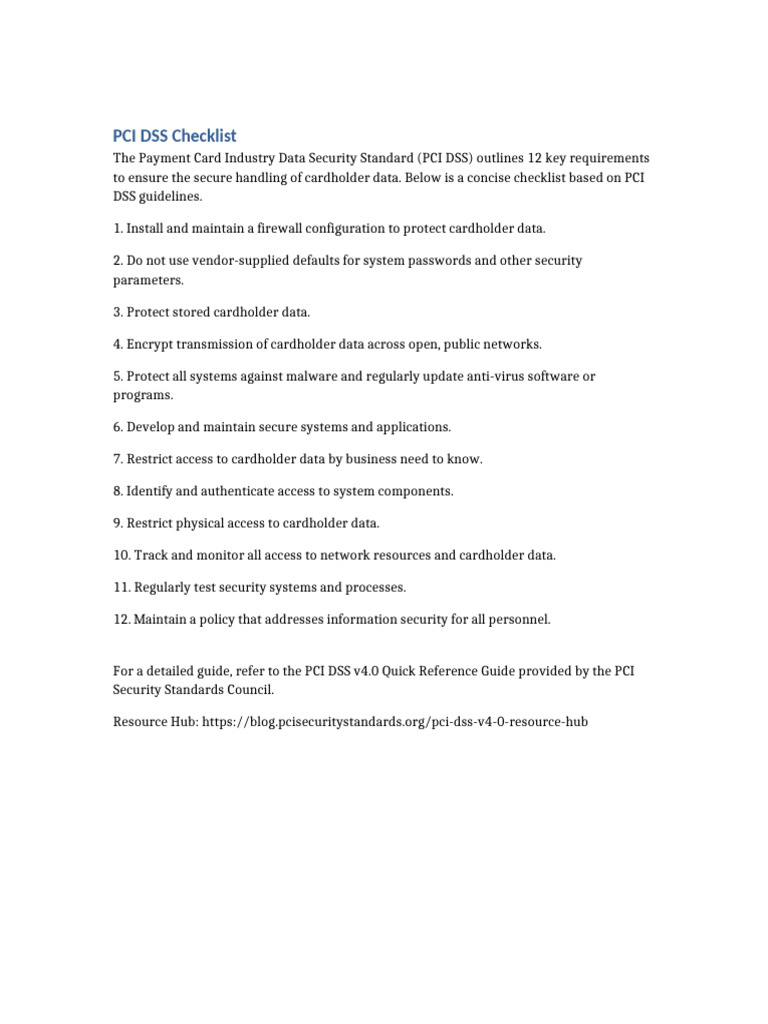 PCI DSS Checklist | PDF