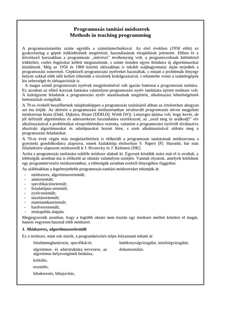 Programozás Tanítási Módszerek | PDF