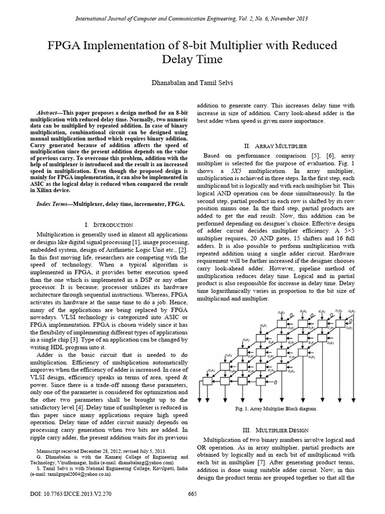 Fpga Implementation Of 8 Bit Multiplier Pdf Field Programmable Gate Array Digital Signal