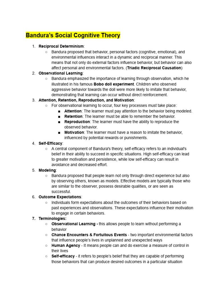 Banduras Social Cognitive Theory | PDF | Self Efficacy | Popular Psychology