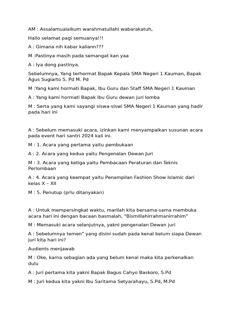 Teks MC Fashion Show Remas | PDF