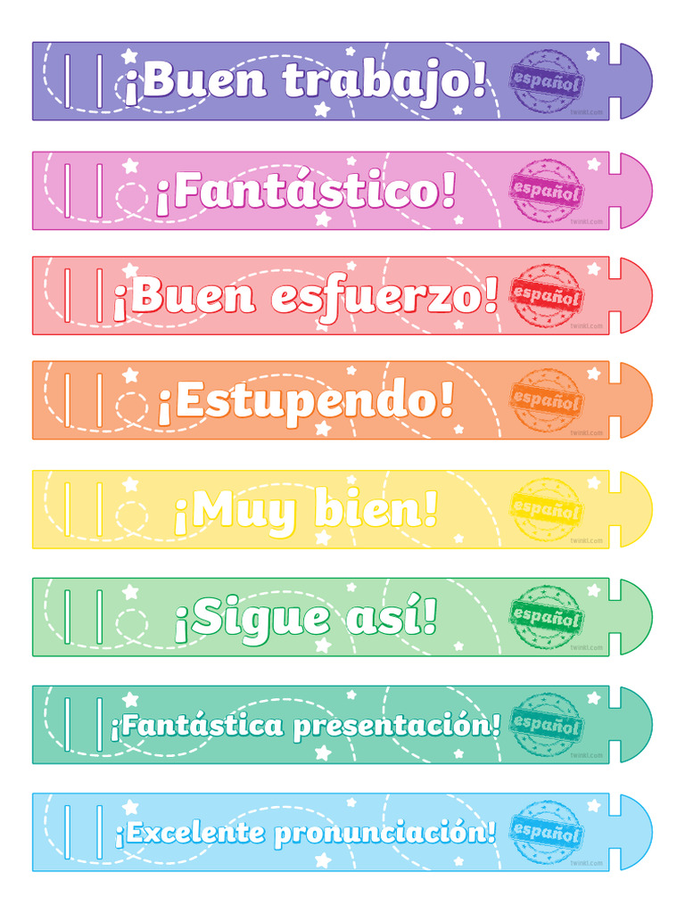 Spanish Reward Pack Wristbands | PDF