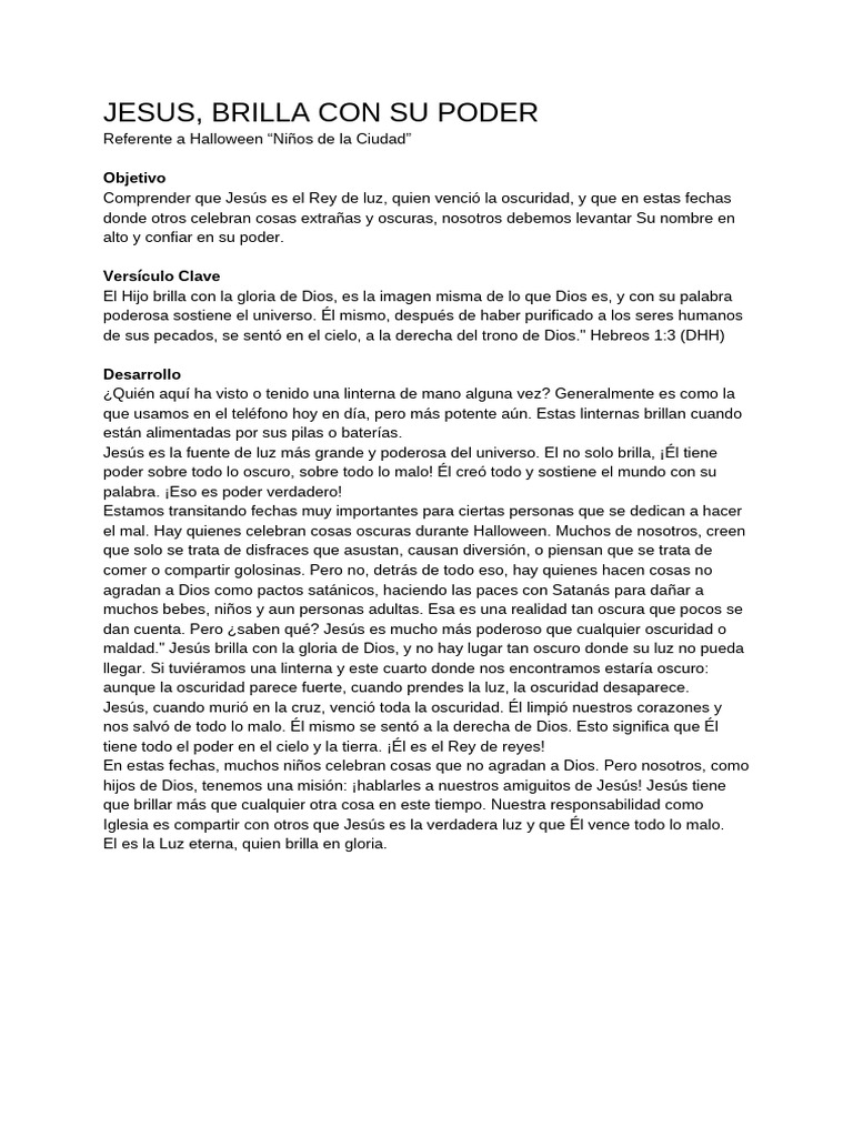 Jesus, Brilla Con Su Poder (Halloween) | PDF | Jesús | Víspera de Todos ...