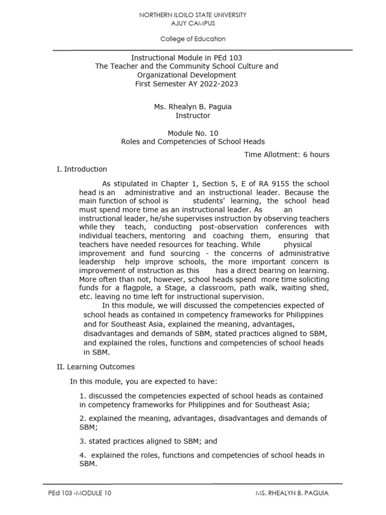 Ped 103 M10 | PDF | Learning | Teachers