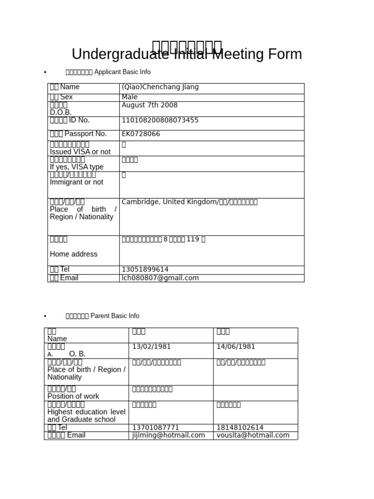 Initial Meeting Form | PDF