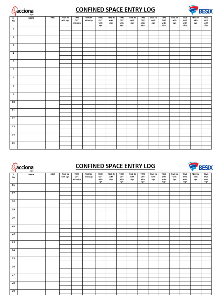 Confined Space Entry Log | PDF