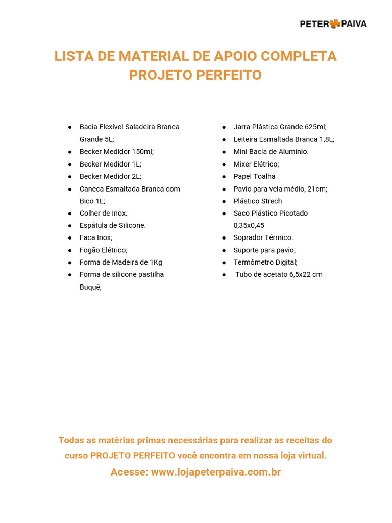 Lista de Material - Material de Apoio | PDF