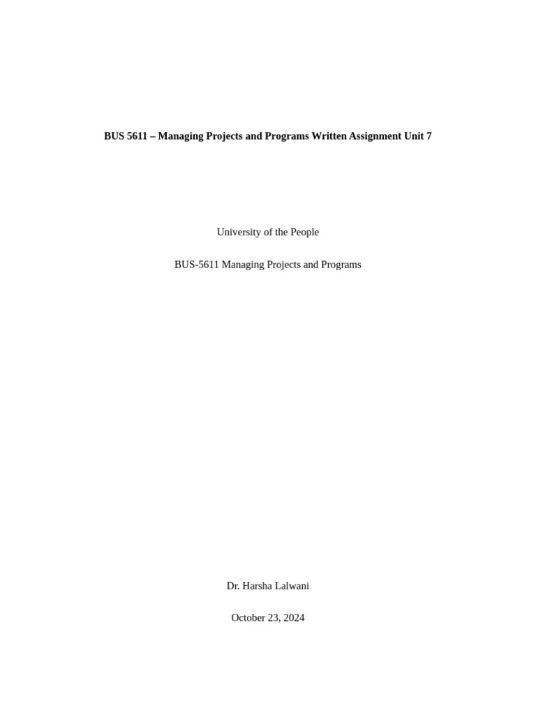 BUS 5611 - Written Assignment Unit 7 | PDF | Project Management | Employment