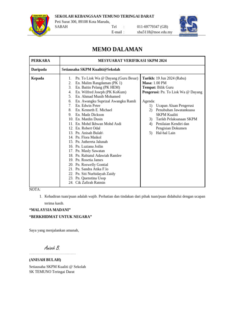 MEMO - Mesyuarat Verifikasi | PDF