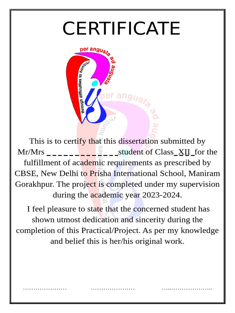Class XII Project Certificate Template | PDF