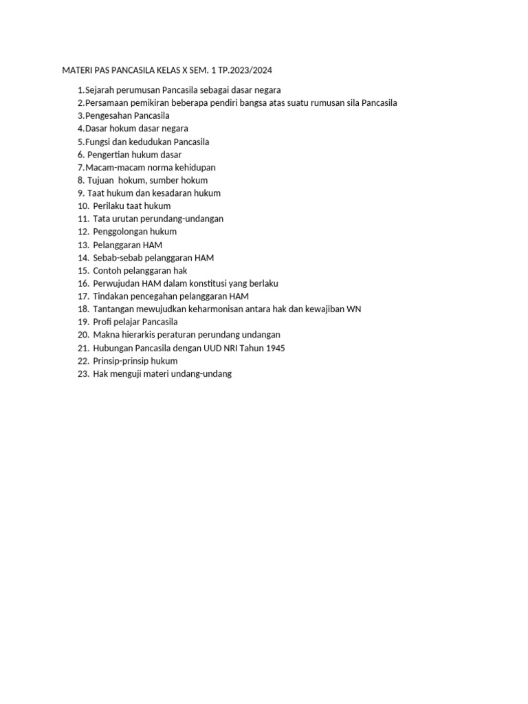 Materi Pas Pancasilakelas X | PDF