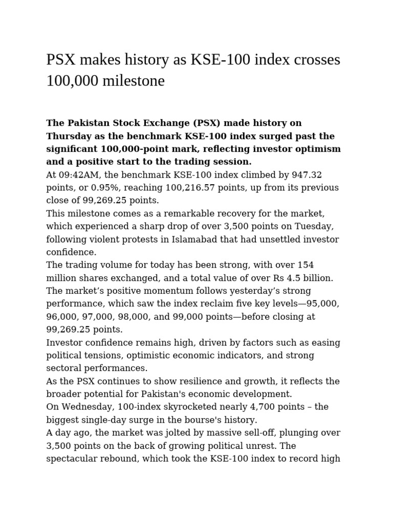 PSX Makes History As KSE | PDF | Market Trend | Economies
