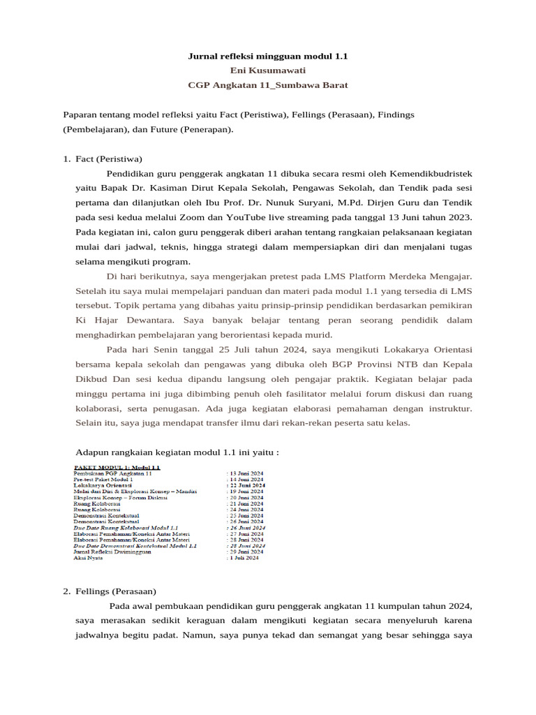 Eni Kusumawati - Transkrip Jurnal Refleksi Mingguan Modul 1 | PDF