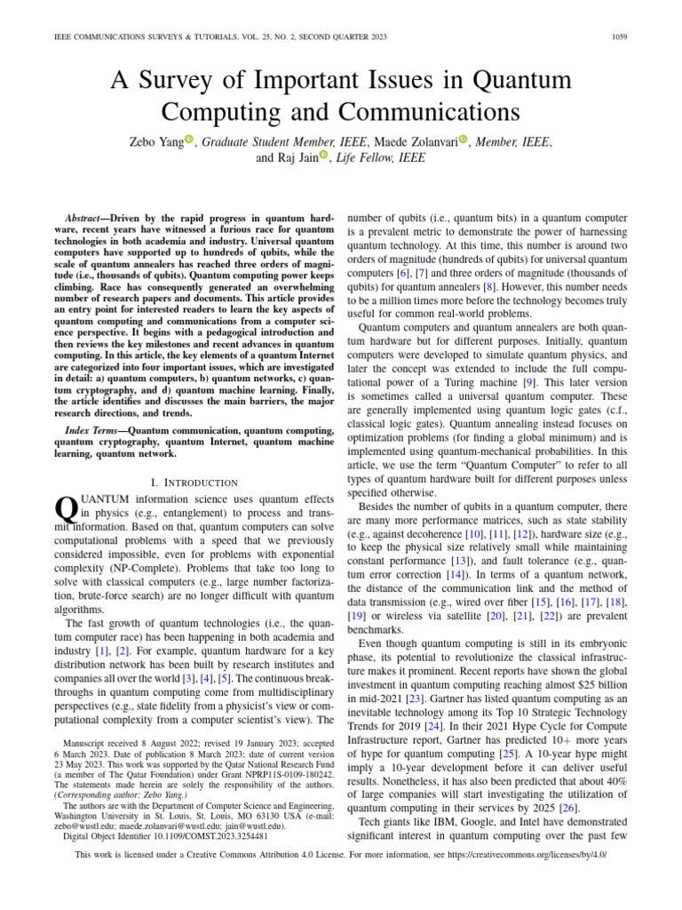 A Survey of Important Issues in Quantum Computing and Communications ...