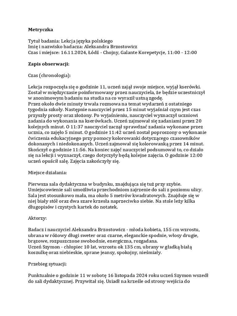 Obserwacja Jawna Uczestniczaca | PDF