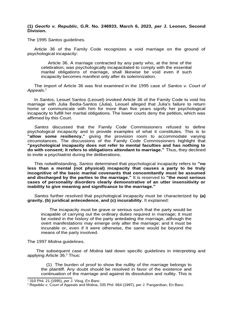 Psychological Incapacity (Art. 36, Family Code) | PDF | Annulment ...