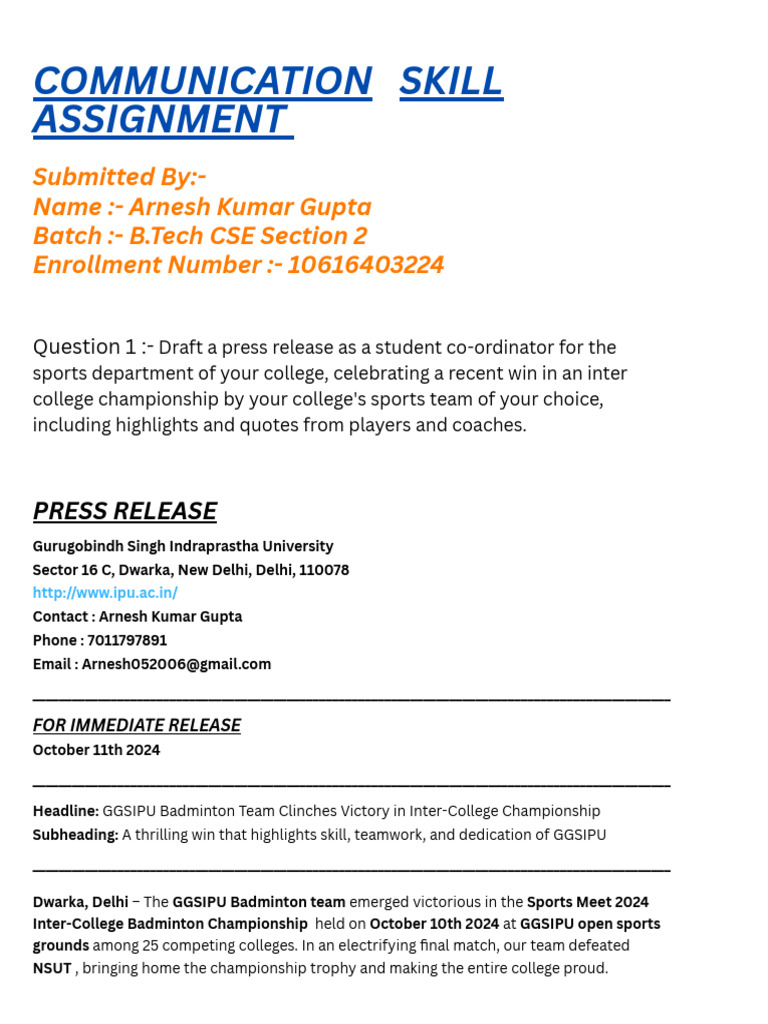 Communication Skill Assignment | PDF | Brainstorming