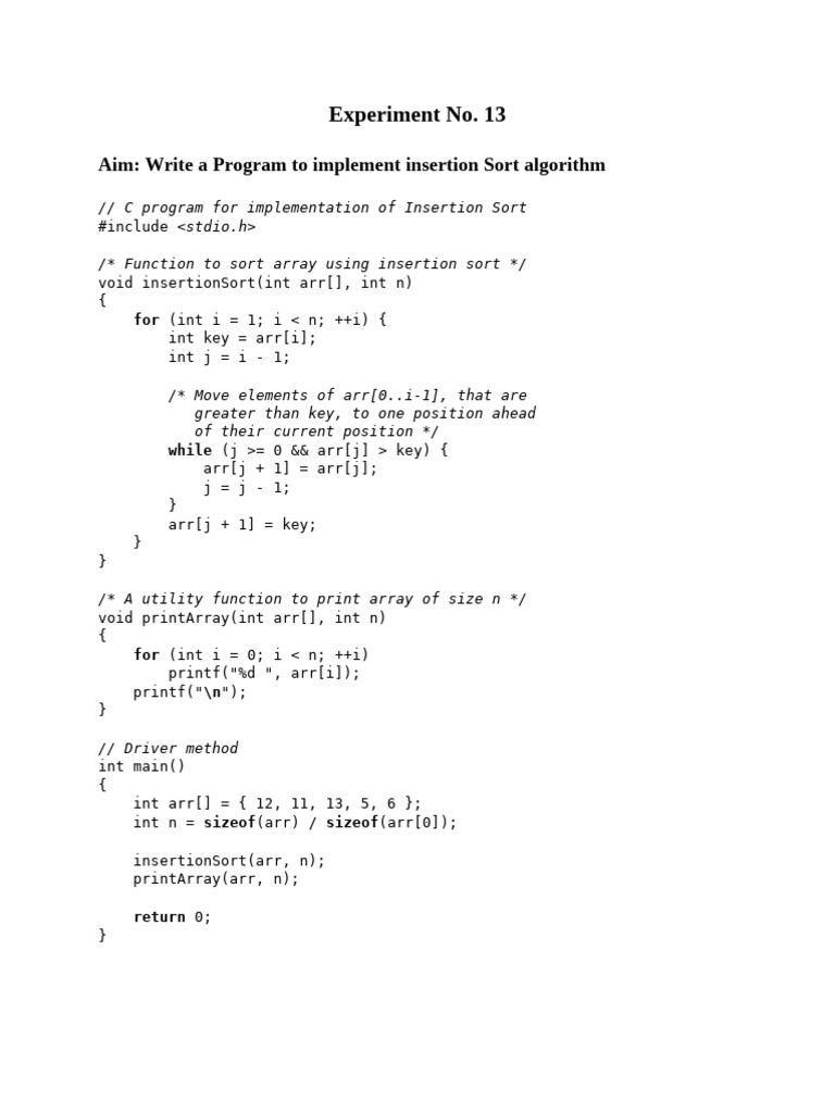 DSExperiment13 Insertionsort | PDF