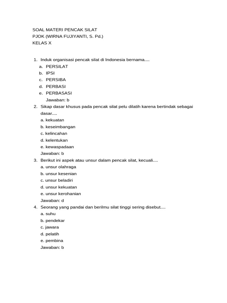 Soal Materi Pencak Silat | PDF