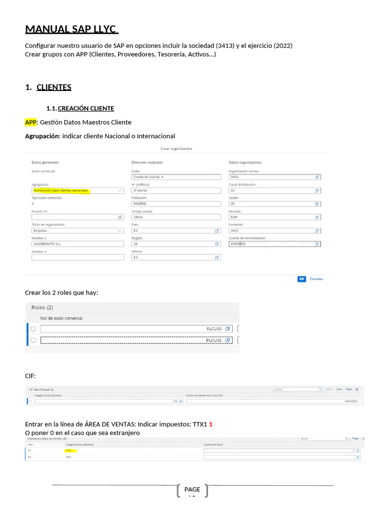 Manual de Configuración SAP LLYC 2022 | PDF | Factura | Contabilidad