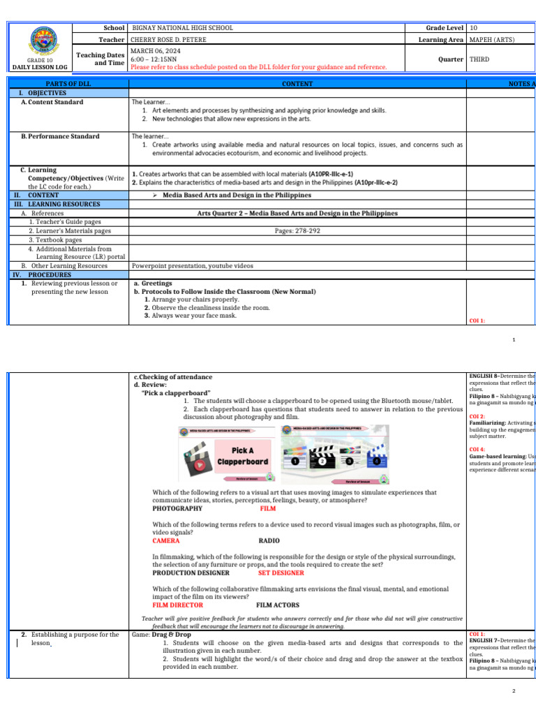 Arts and Design Lesson Plan Demo | PDF | Learning | Books