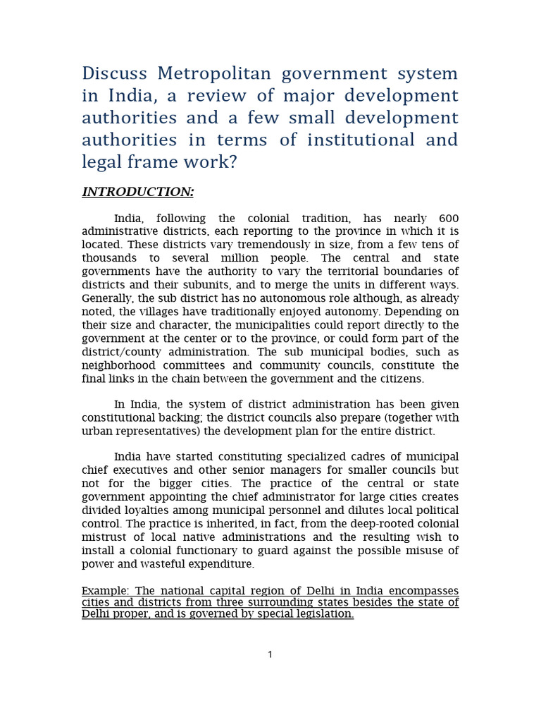 Metropolitan Govt System in India | PDF | Governance | Government