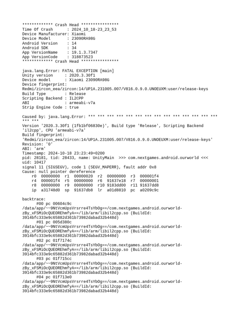 Android App Crash Log Analysis | PDF | Android (Operating System) | Smart Devices