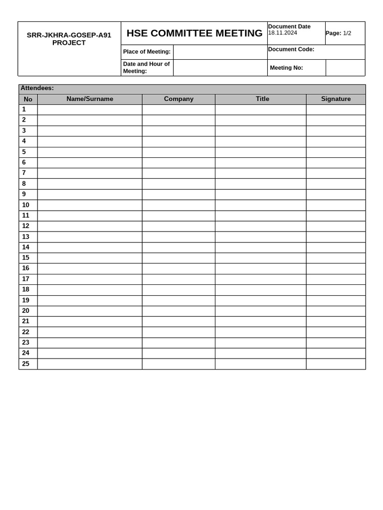 9020-FR002 - HSE Committee Meeting Form | PDF