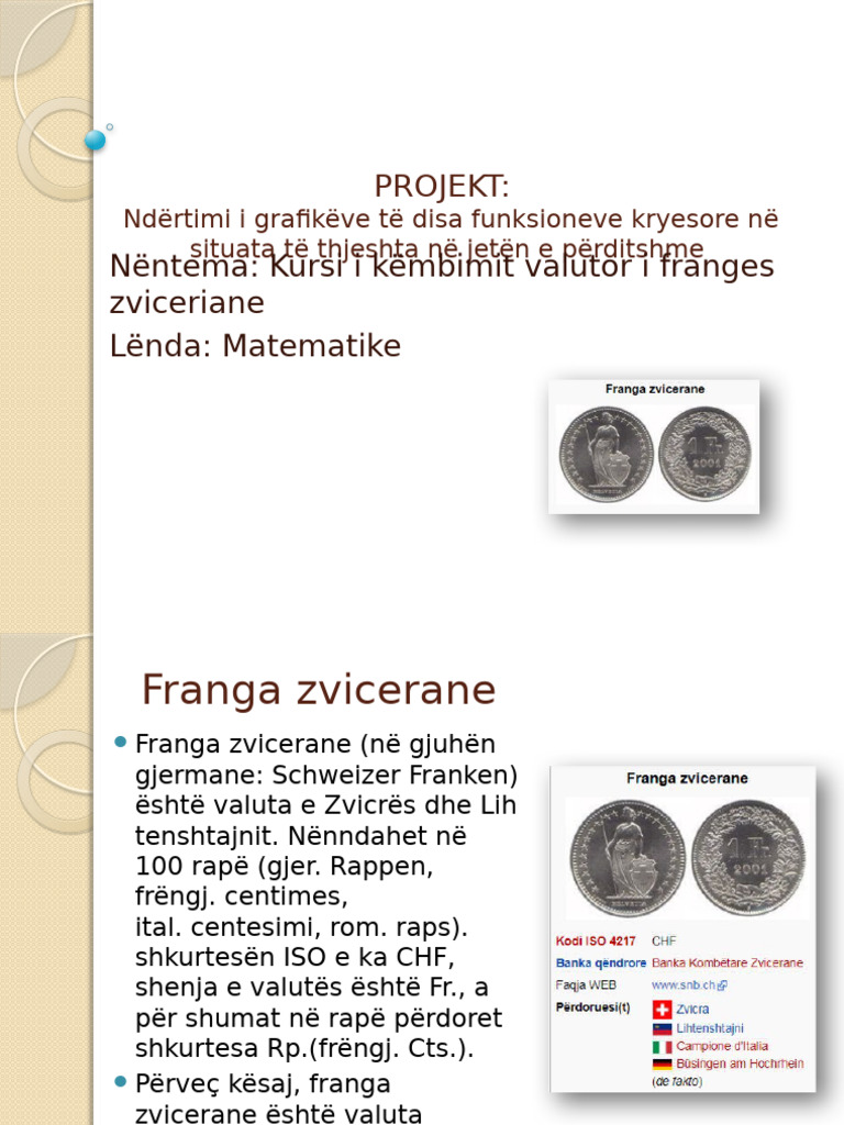 Projekt:: Nëntema: Kursi I Këmbimit Valutor I Franges Zviceriane Lënda ...