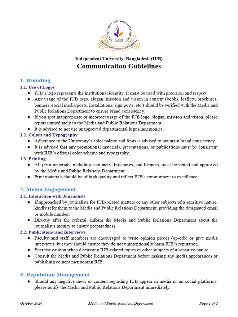 IUB Communication Guidelines 2024 | PDF | Social Media | Popular ...
