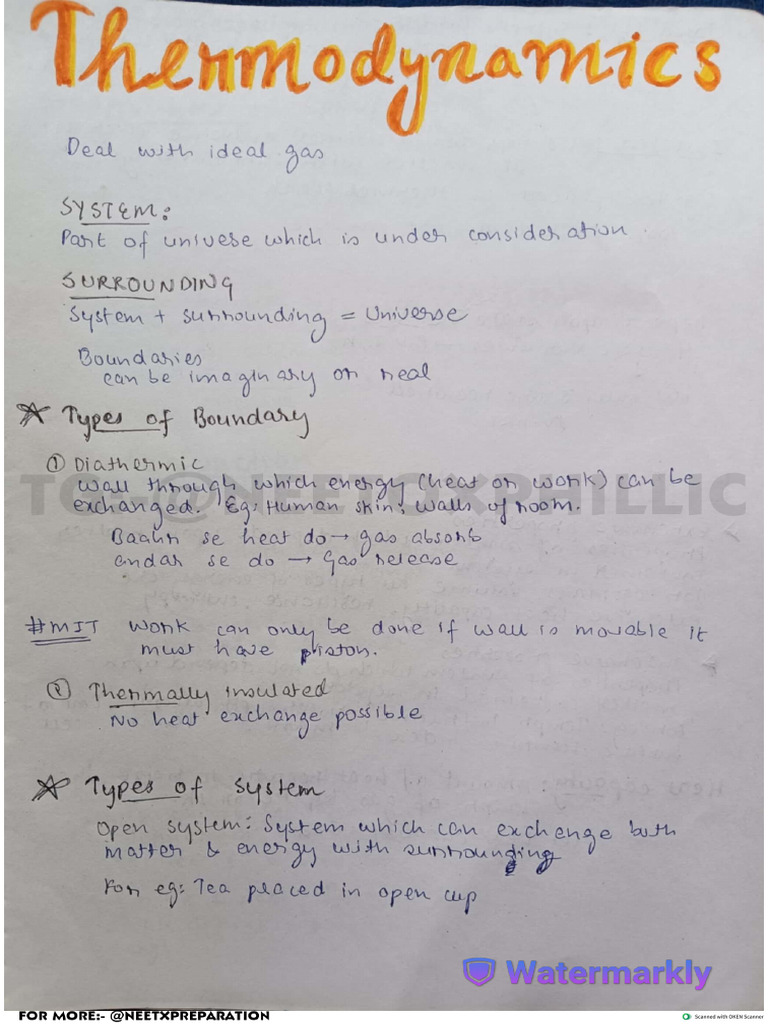 Thermodynamics NOTES FOR NEET 2025 | PDF
