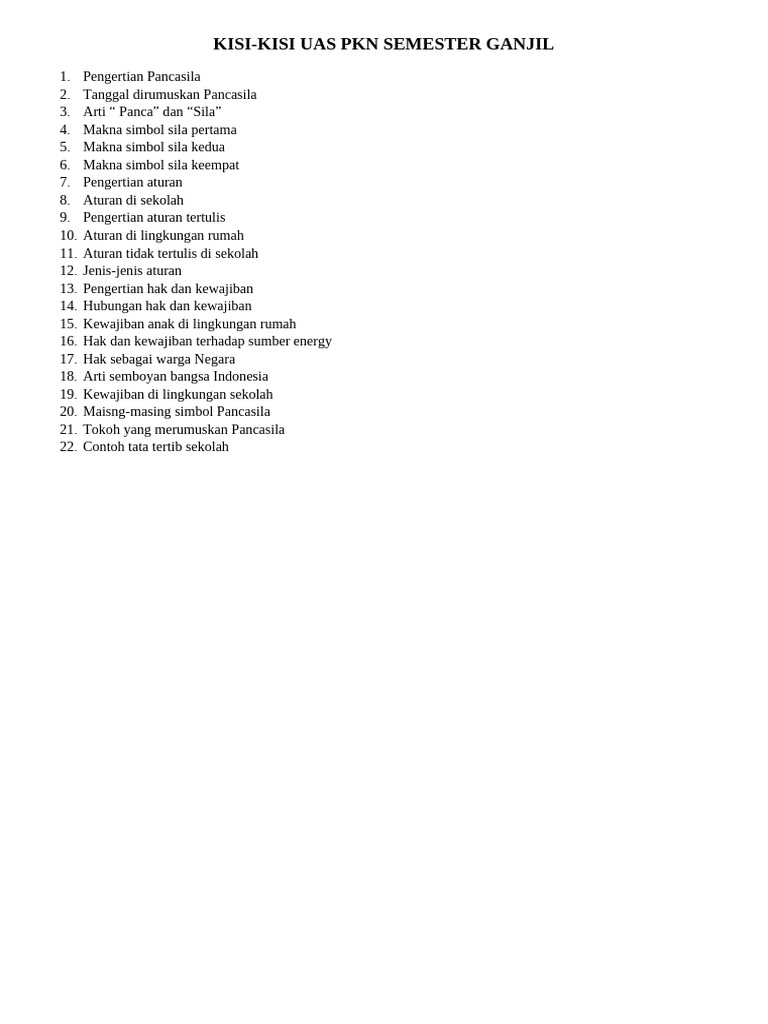 Kisi-Kisi Uas Ganjil PKN Dan Ipa | PDF
