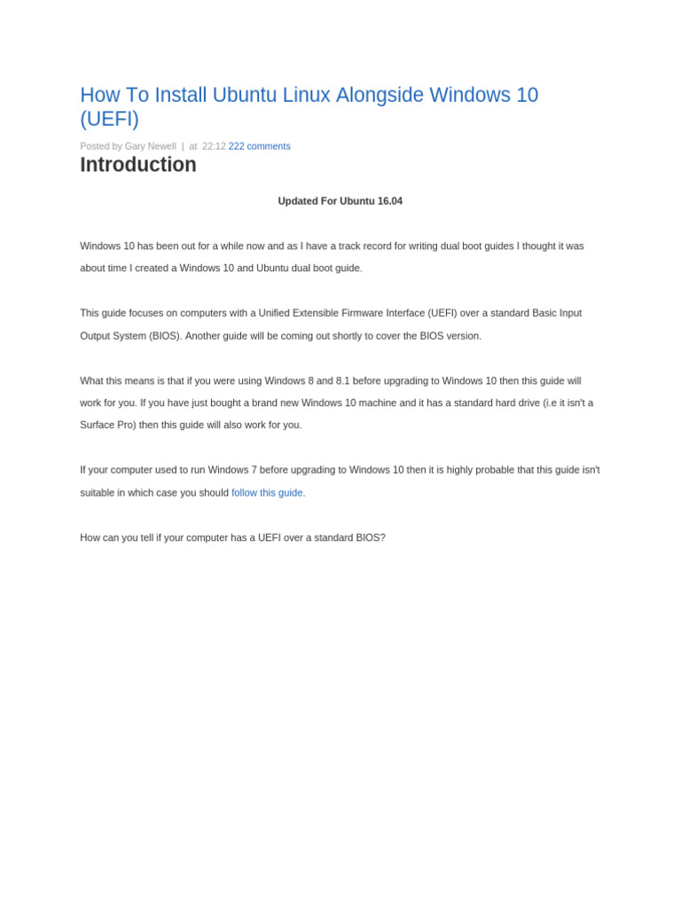 How To Install Ubuntu Linux Alongside Windows 2 | PDF | Windows 10 | Bios