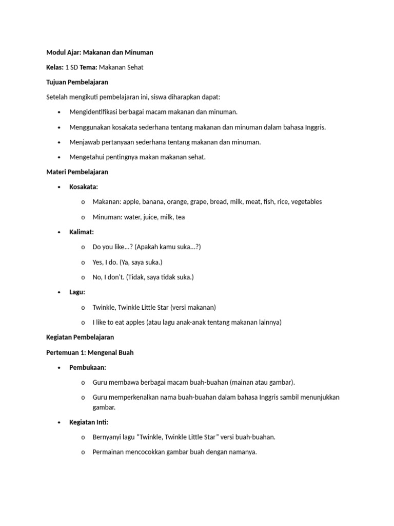 Modul Ajar Foods and Drink | PDF