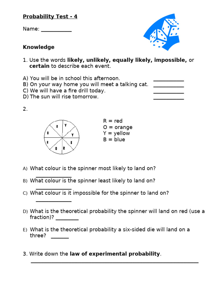 Probability Test for Students | PDF | Confectionery | Desserts