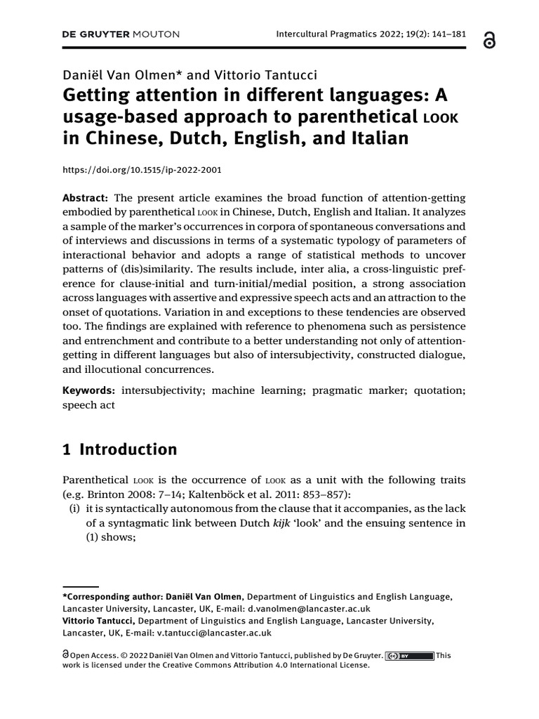 Getting Attention in Different Languages - A Usage-Based Approach To Parenthetical Look in ...