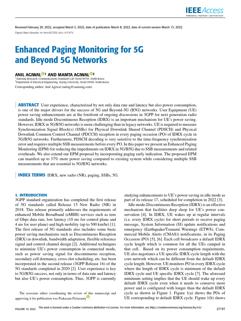 Enhanced Paging Monitoring For 5G and Beyond 5G Ne | PDF | Radio ...