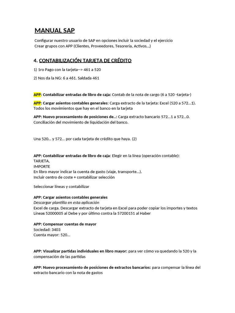 MANUAL SAP (Tarjetas) | PDF