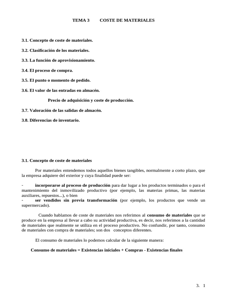 Tema 3. Coste de Los Materiales | PDF | Costo | Business