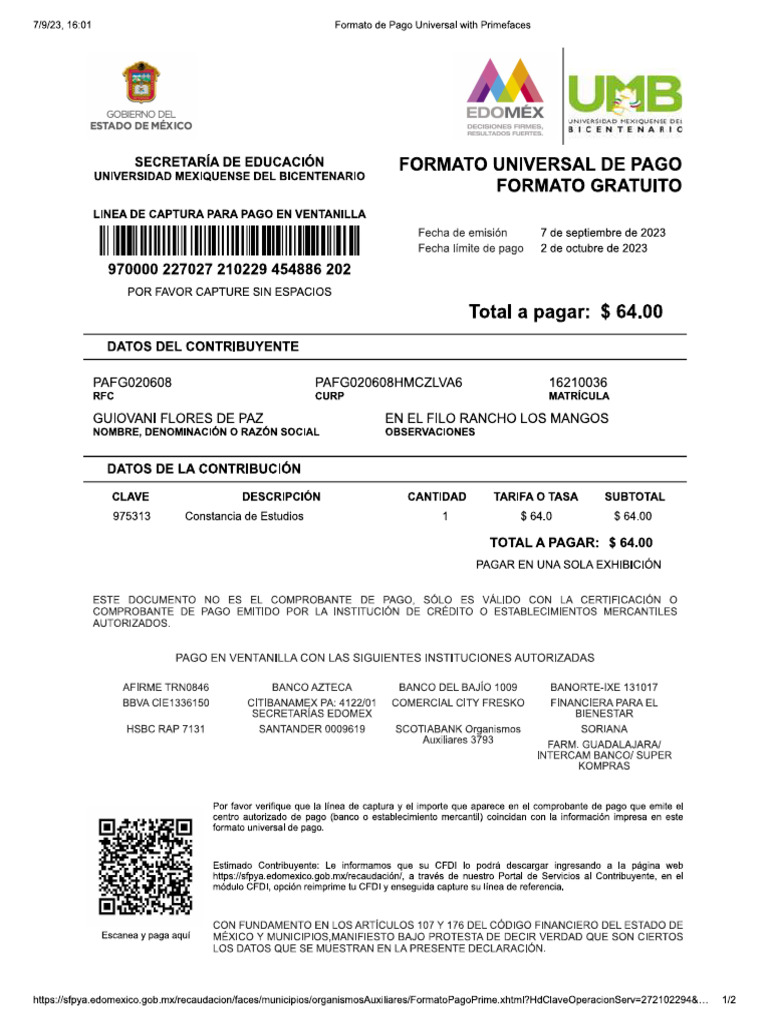 Pagoo de Constancias | PDF