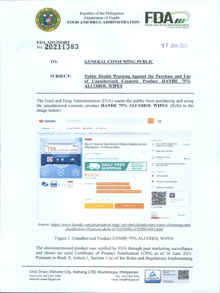 FDA Advisory No.2021 1383 | PDF