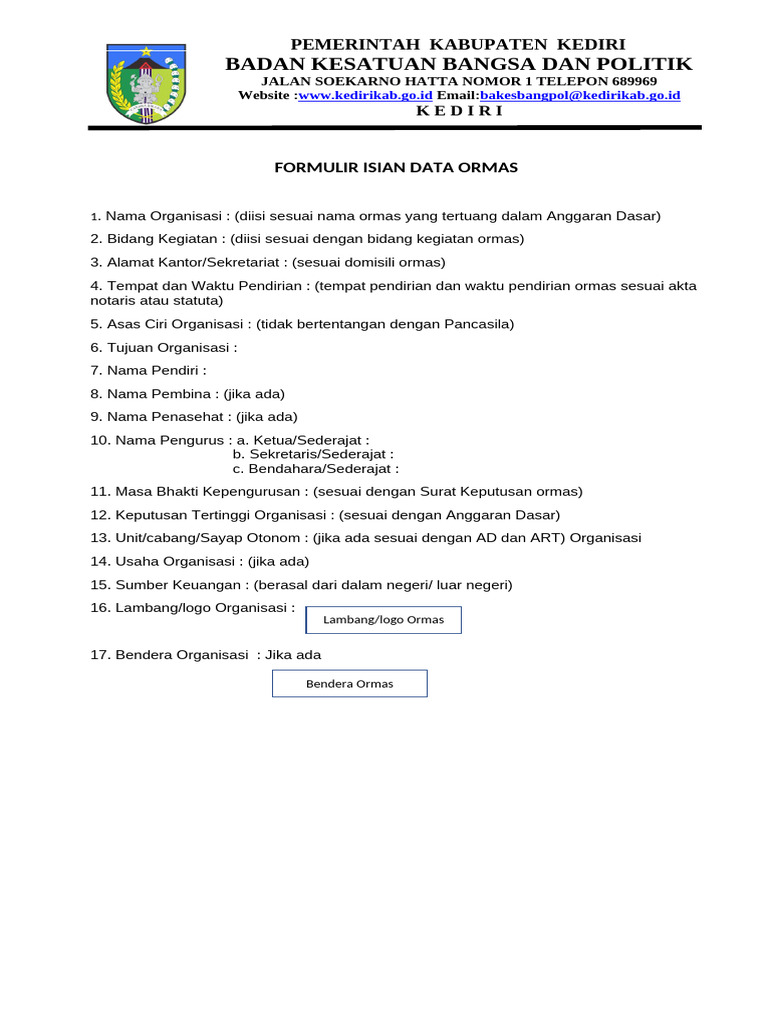 Formulir Data Isian Ormas | PDF