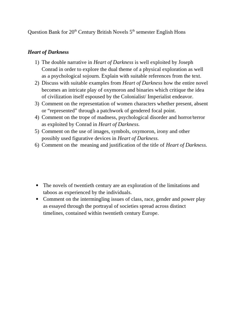 Question Bank: 20th Century British Novels | PDF